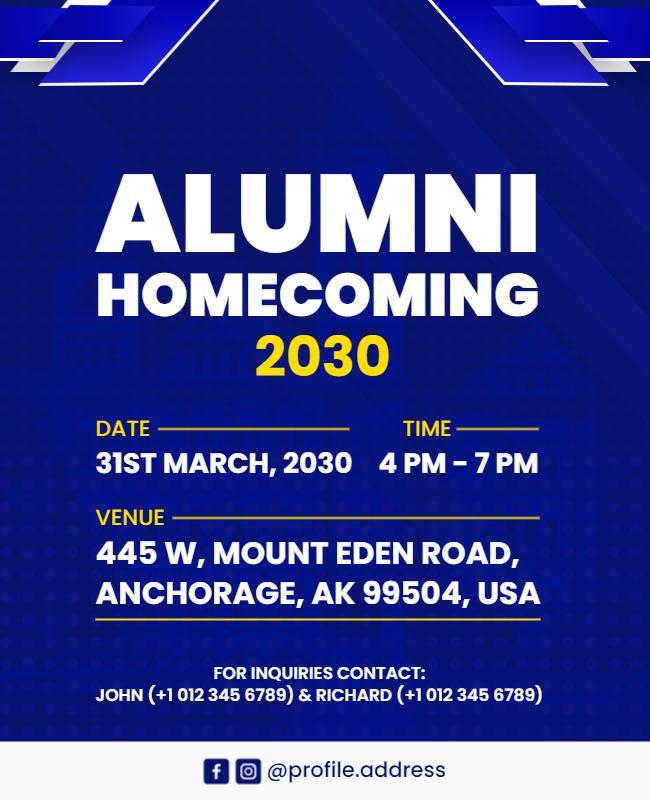 Bold Blue Alumni Homecoming Celebration Poster Template