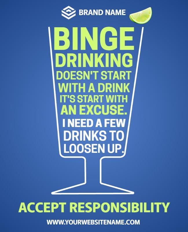 Bold Blue Awareness Poster on Binge Drinking Responsibility Template