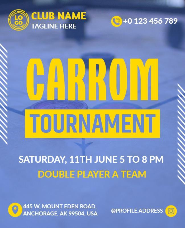 Bold Blue Carrom Tournament Competition Event Poster Template