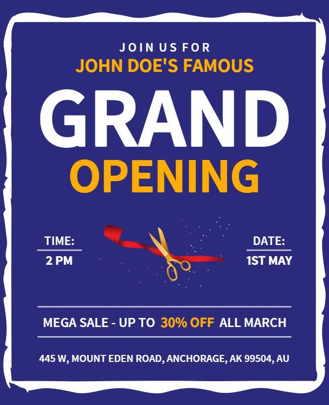 Bold Blue Grand Opening Celebration Event Poster Template