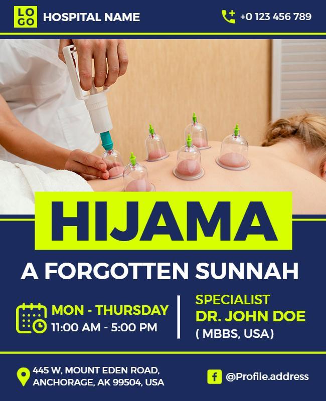 Bold Blue Hijama Therapy Promotional Health Poster Template