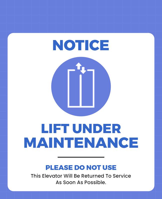 Bold Blue Notice for Elevator Maintenance Poster Template