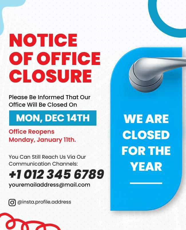 Bold Blue Notice of Temporary Office Closure Flyer Template