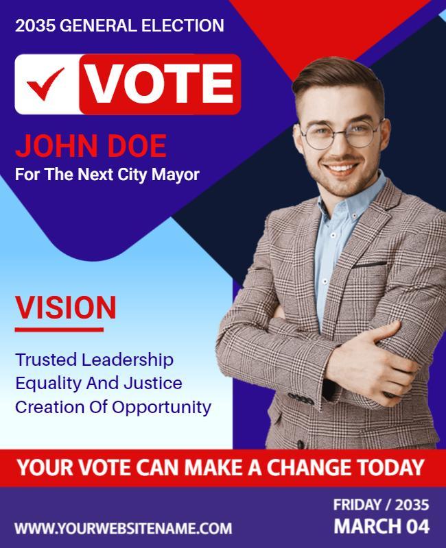 Bold Blue Political Campaign for City Mayor Election Poster Template