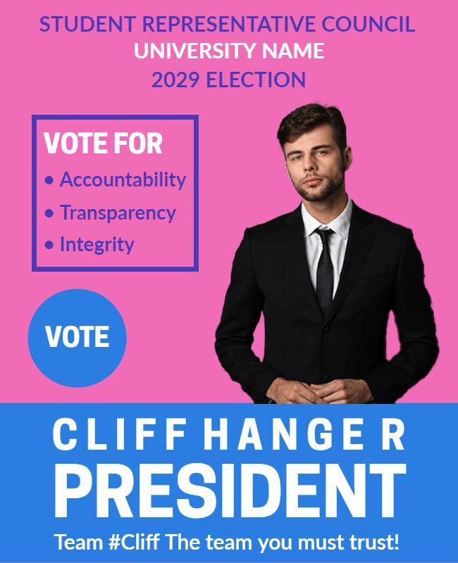 Bold Pink Student Council Election Campaign Poster Template