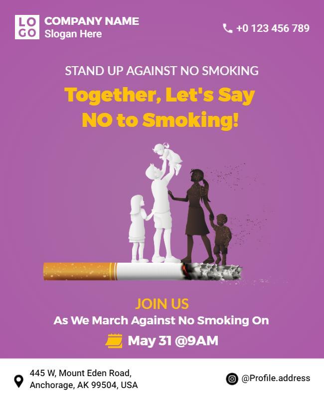 Bold Purple Anti-Smoking Awareness March Poster Template