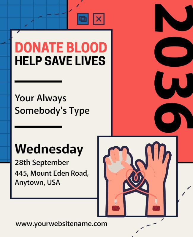 Bold Red and Blue Blood Donation Awareness Event Poster Template