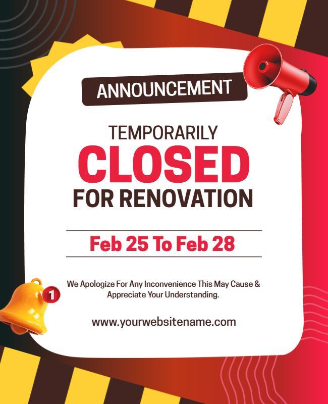 Bold Red Announcement for Temporary Closure Flyer Template