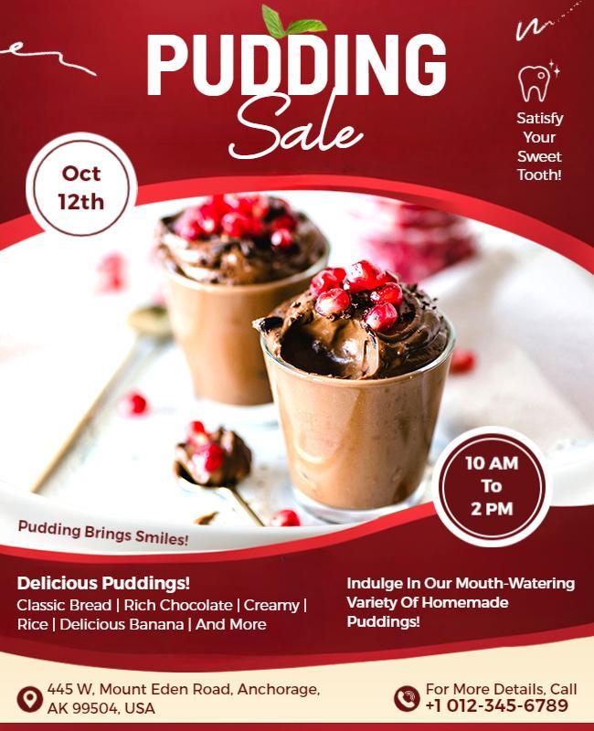 Bold Red Dessert Pudding Sale Promotional Poster Template