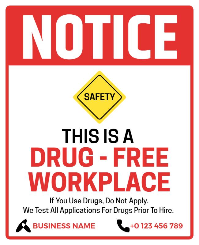 Bold Red Drug-Free Workplace Safety Notice Poster Template