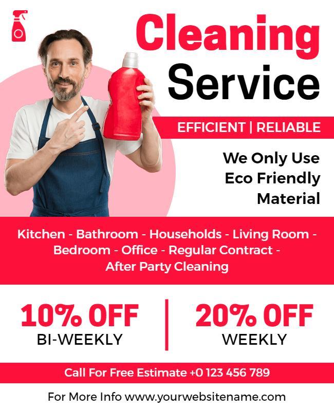 Bold Red Eco-Friendly Cleaning Service Offer Poster Template