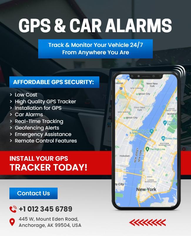 Bold Red GPS Vehicle Tracking and Alarm Service Poster Template