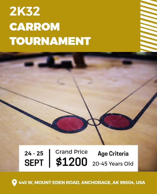 Bold Yellow Carrom Tournament Competition Poster Template