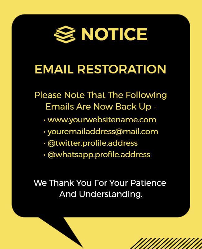 Bold Yellow Email Restoration Notice Poster Template