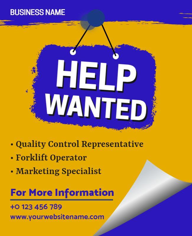 Bold Yellow Job Recruitment Help Wanted Poster Template