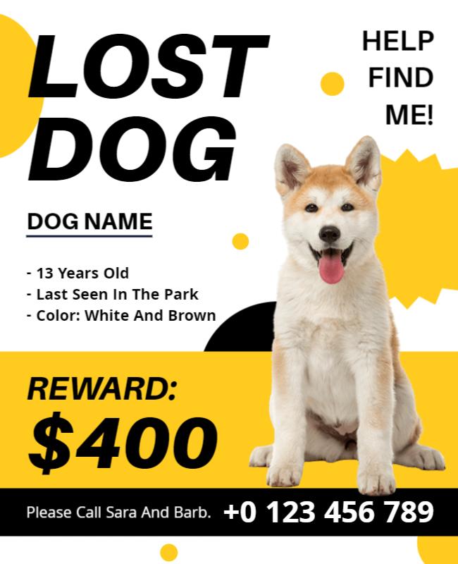 Bold Yellow Lost Dog Announcement Poster Template