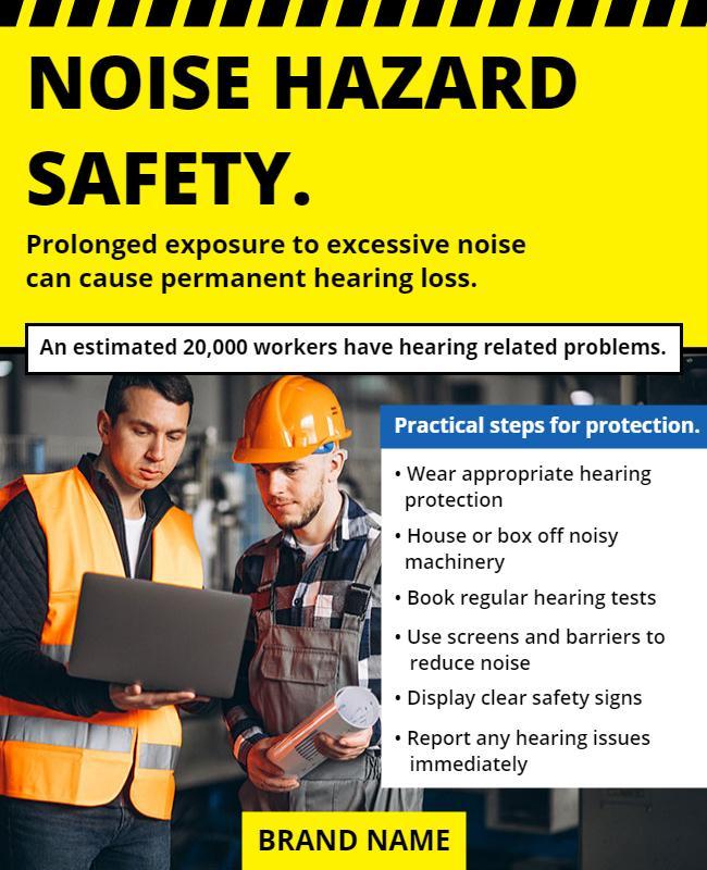 Bold Yellow Noise Hazard Safety Awareness Poster Template