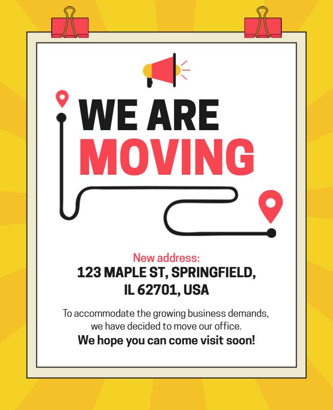 Bold Yellow Office Relocation Announcement Poster Template
