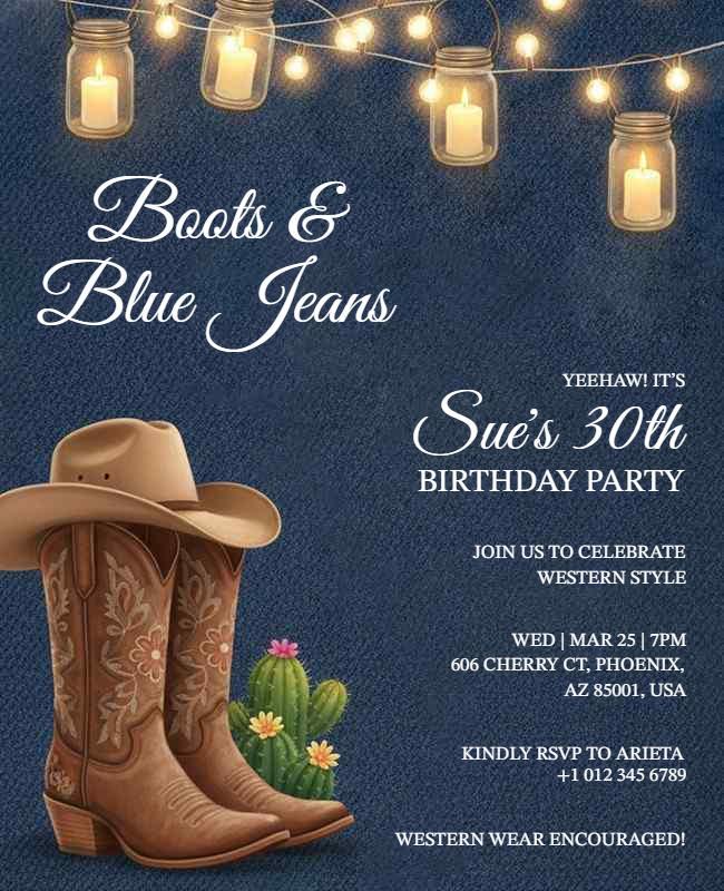 Boots and Jeans Birthday Party Invitation Flyer Template