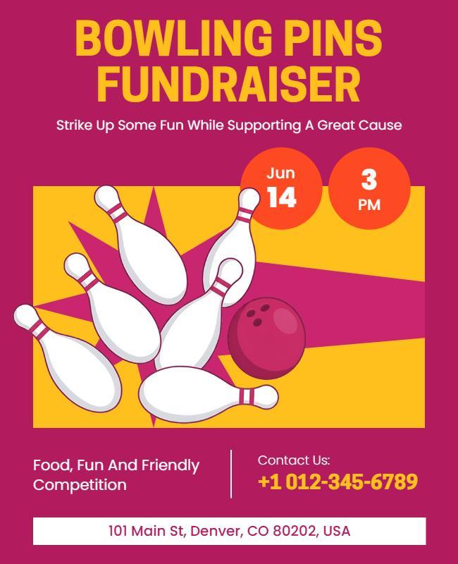 Bowling Pins Fundraiser Event Flyer Template
