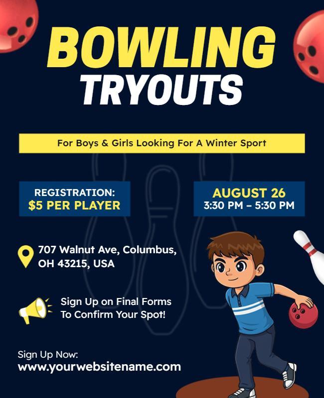Boys and Girls Bowling Tryouts Flyer Template