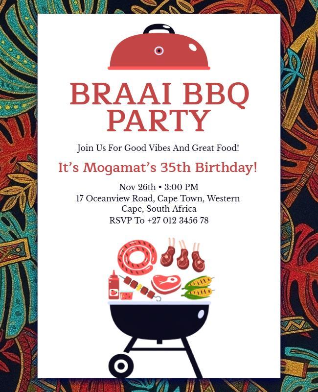 Braai BBQ Birthday Party Celebration Flyer Template
