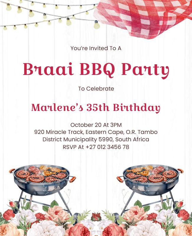 Braai BBQ Birthday Party Celebration Invitation Flyer Template