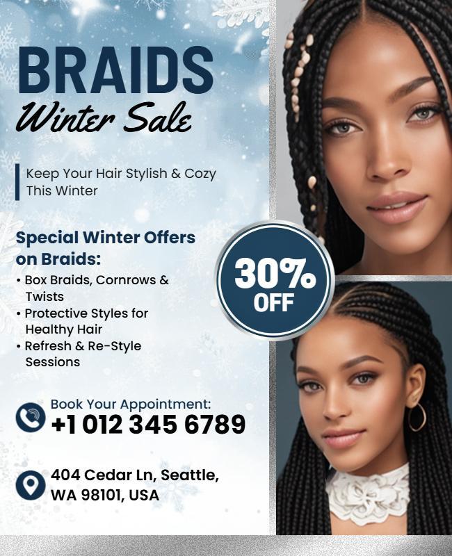 Braids Winter Sale Promotional Flyer Template