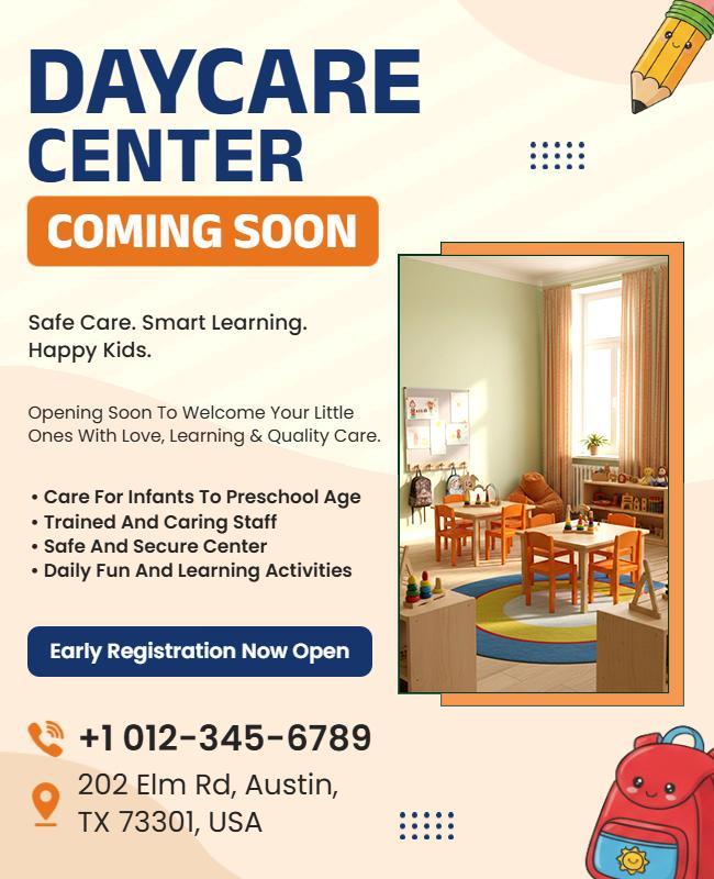 Bright and Cheerful Daycare Center Opening Soon Flyer Template