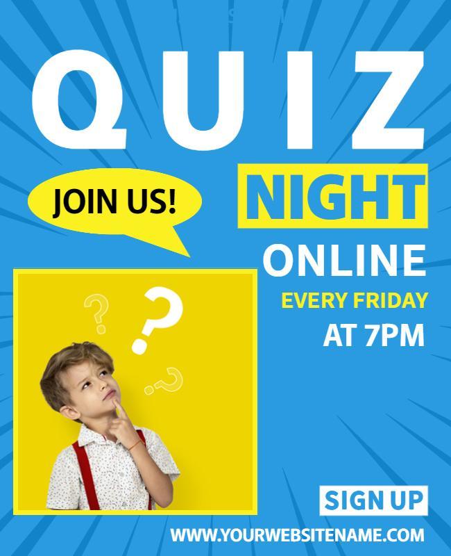 Bright Blue Fun Quiz Night Online Registration Poster Template