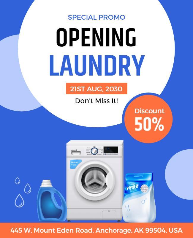 Bright Blue Grand Opening Laundry Promotion Poster Template