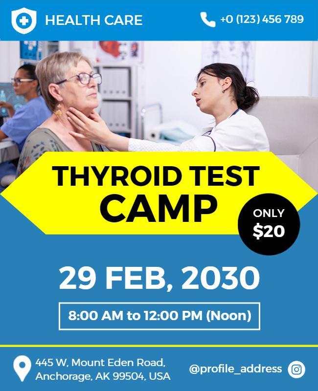 Bright Blue Health Care Thyroid Test Camp Poster Template