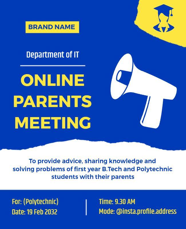 Bright Blue Online Parents Meeting for Polytechnic Students Poster Template