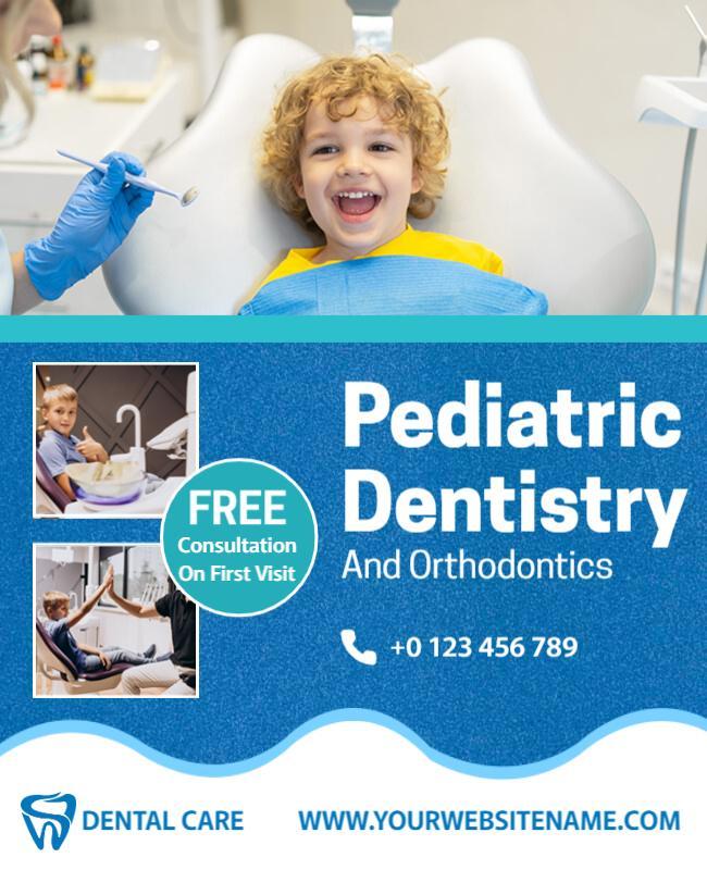 Bright Blue Pediatric Dentistry and Orthodontics Poster Template