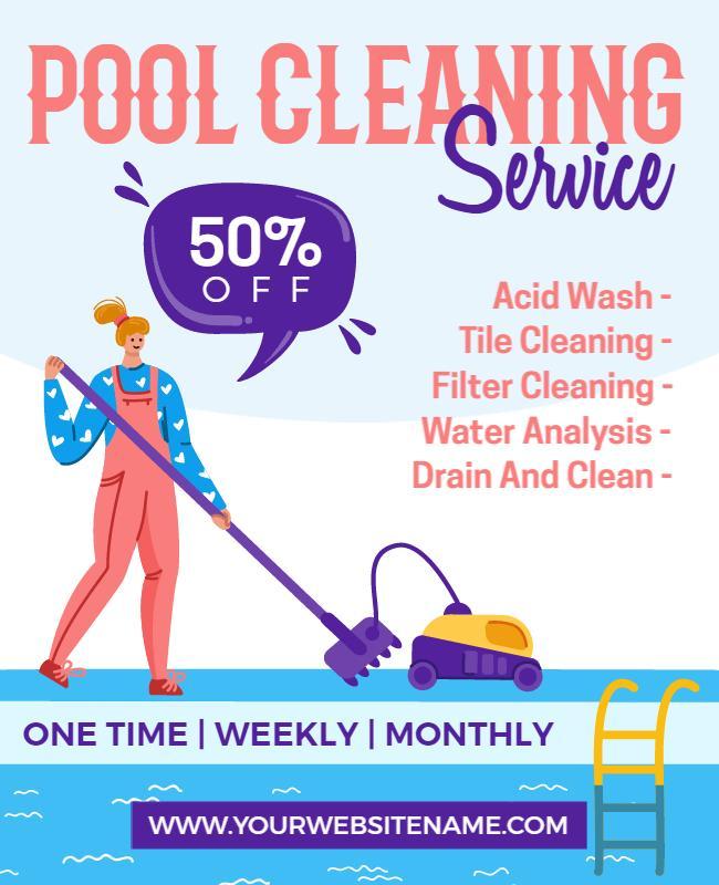 Bright Blue Pool Cleaning Service Offer Poster Template