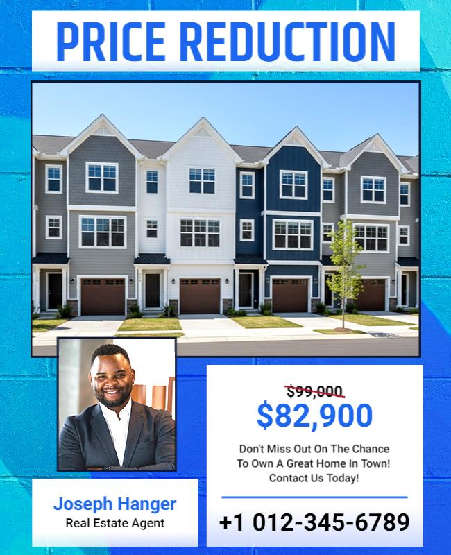 Bright Blue Price Drop Real Estate Opportunity Flyer Template