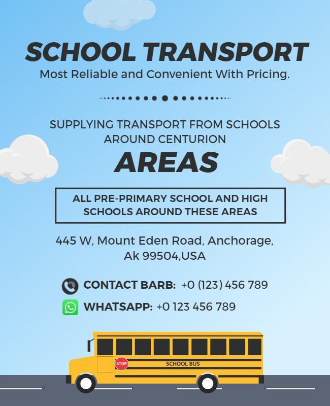 Bright Blue School Transport Service Information Poster Template