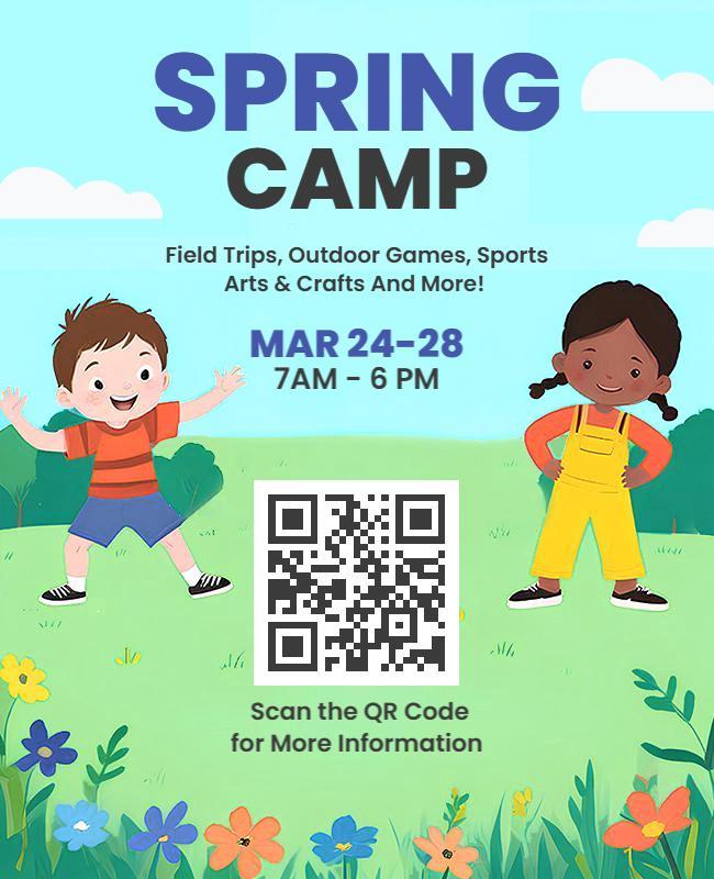 Bright Blue Spring Camp Activities for Children Poster Template