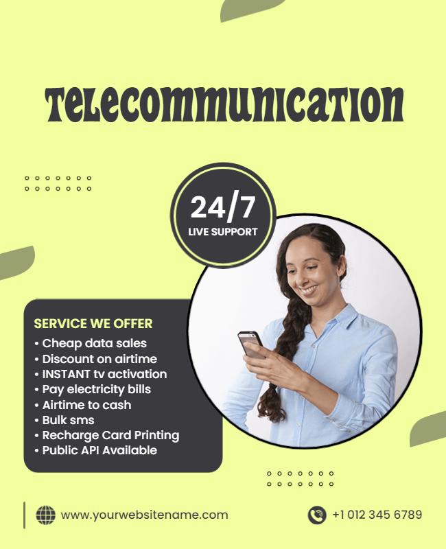 Bright Green Modern Telecommunication Service Support Poster Template