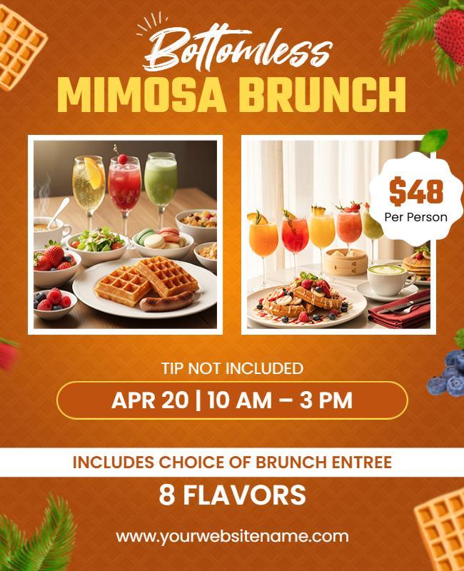 Bright Orange Bottomless Mimosa Brunch Event Flyer Template