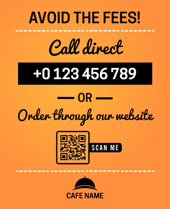 Bright Orange Café Direct Order Promotion Poster Template