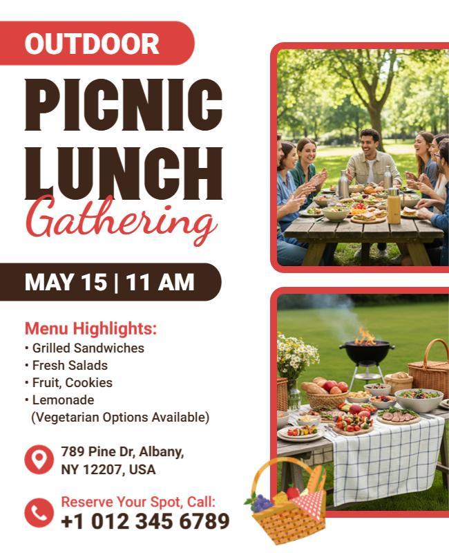 Bright Red Outdoor Family Picnic Gathering Event Flyer Template