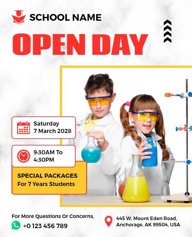 Bright Science-Themed School Open Day Poster Template