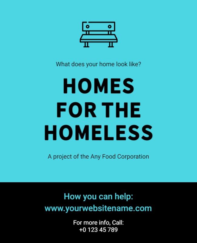 Bright Teal Community Support Homes for the Homeless Poster Template