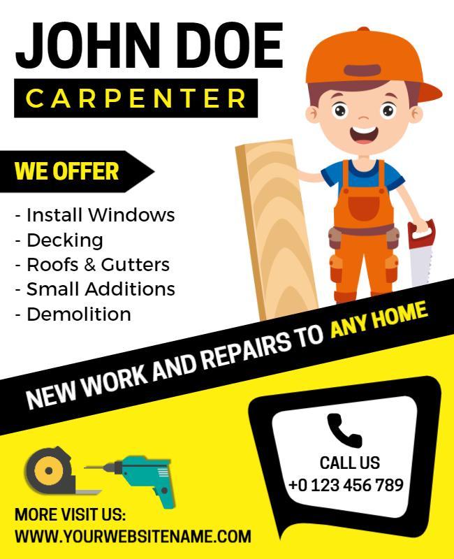 Bright Yellow Carpenter Services Promotion Poster Template