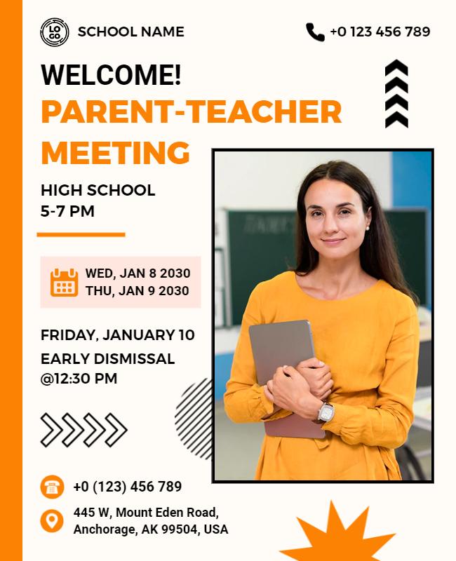 Bright Yellow Parent-Teacher Meeting Announcement Poster Template