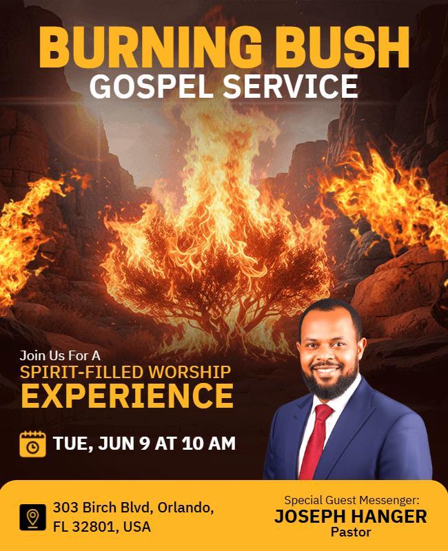 Burning Bush Gospel Worship Service Event Flyer Template