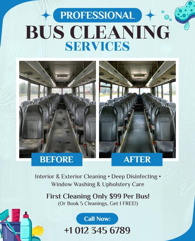 Bus Cleaning Service Promotional Flyer Template