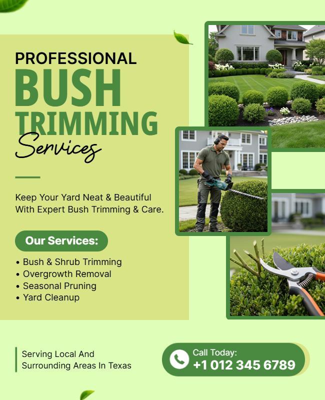 Bush Trimming and Landscaping Services Flyer Template