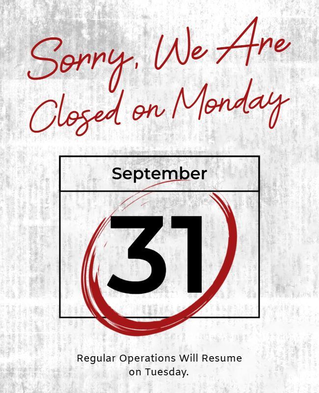 Business Closed on Monday Flyer Template